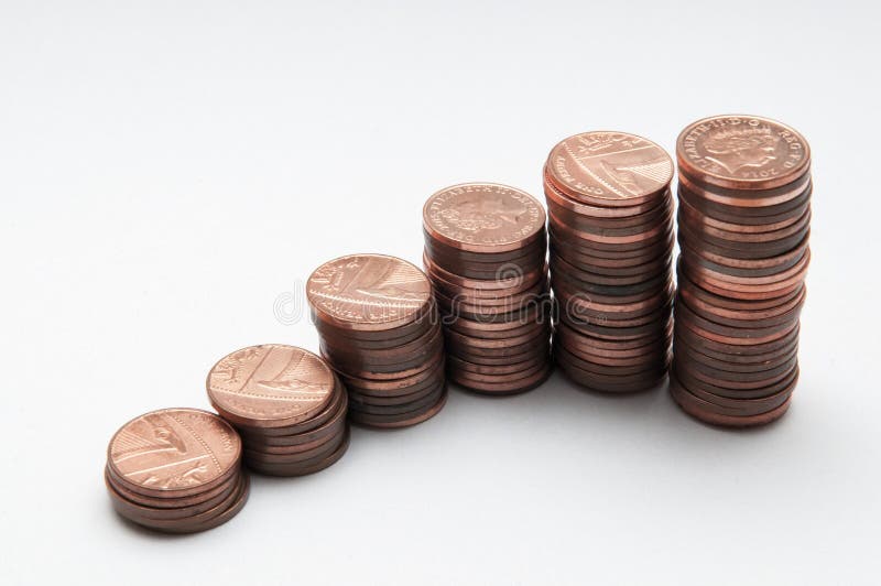 Stack of Coins, One Penny Coins Isolated on White Stock Image - Image ...