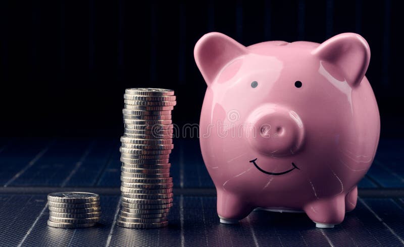 A Stack of Coins and a Pig Piggy Bank Stand on the Surface of a Solar ...