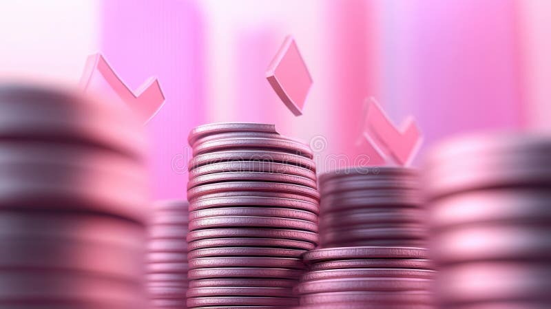 A Stack of Coins with a Pink Background and Some Arrows, AI Stock Photo ...
