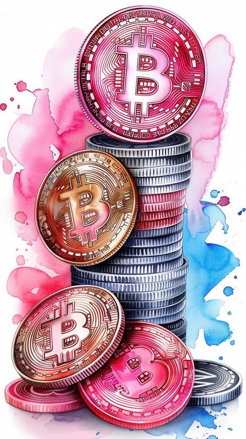 A Stack of Coins with a Pink and Blue Background and a Pink and Blue B ...