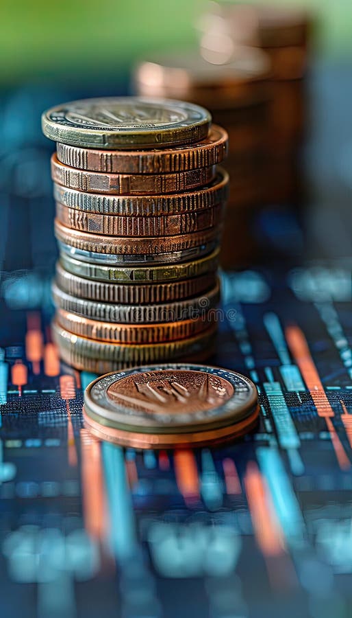 A Stack of Coins is Placed on a Table in Vertical Position Stock Image ...