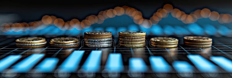 A Stack of Coins Placed in a Vertical Position on a Tabletop Stock ...