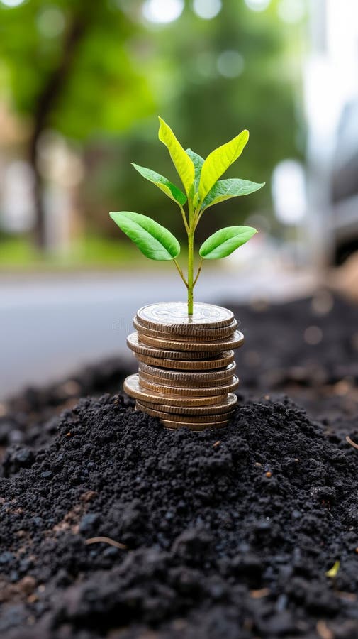 A Stack of Coins with a Plant Growing Out of it Stock Photo - Image of ...