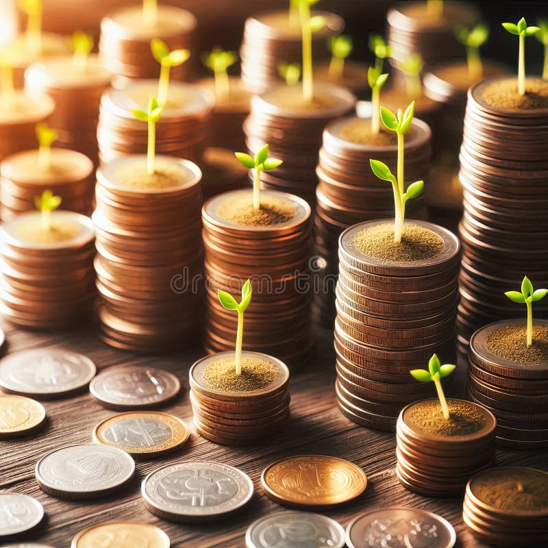A Stack of Coins with a Plant Growing Out of Them Stock Photo - Image ...