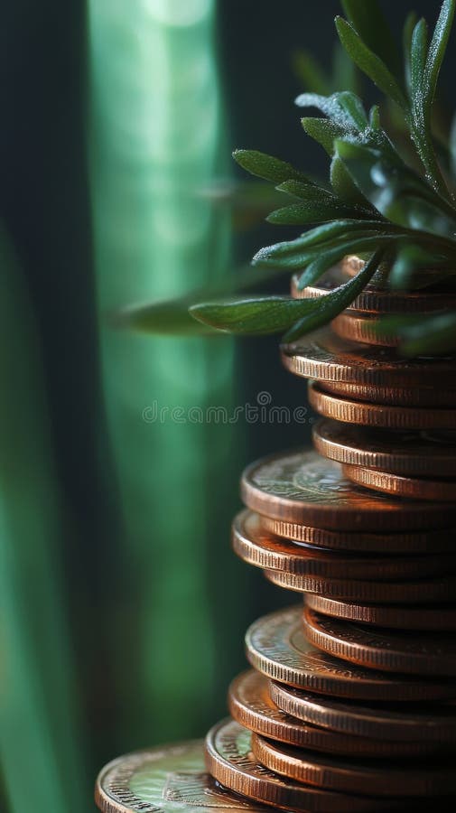 Stack of Coins with Plant in Natural Light Stock Image - Image of ...
