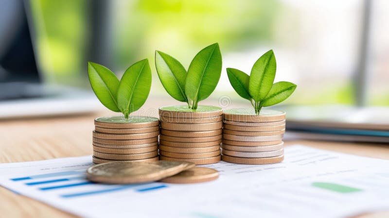 A Stack of Coins with Plants Growing Out from Them on Top, AI Stock ...