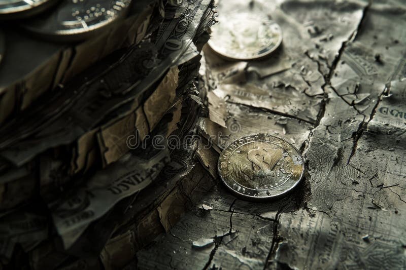 A Stack of Coins Precariously Balances on Top of a Plain Piece of Paper ...