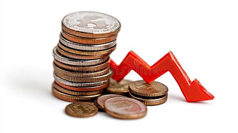 Stack of Coins with a Red Downward Arrow, Illustrating the Effect of ...