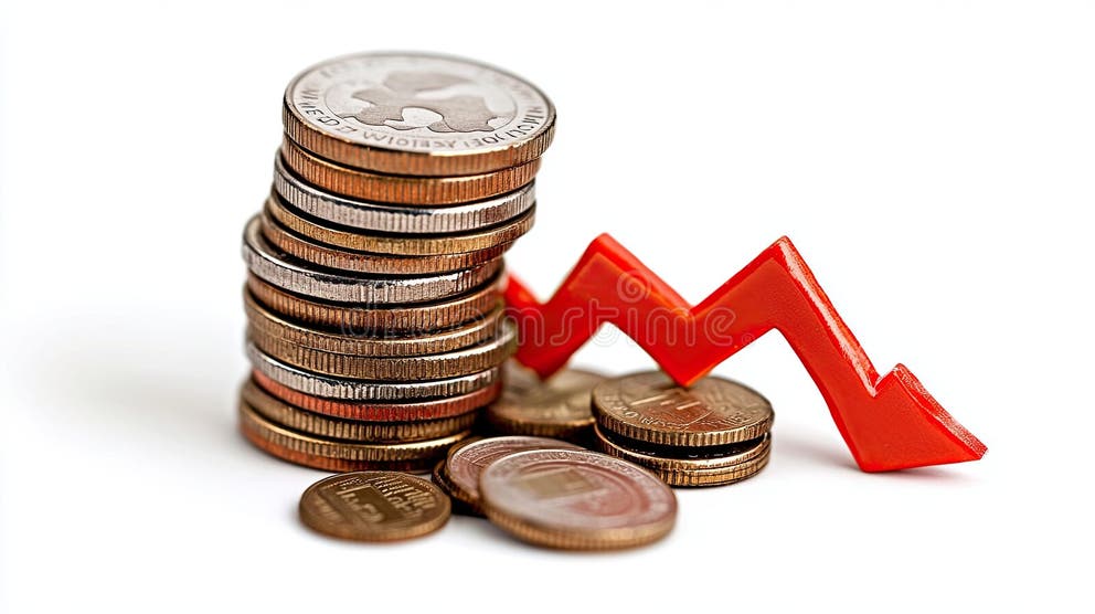 Stack of Coins with a Red Downward Arrow, Illustrating the Effect of ...
