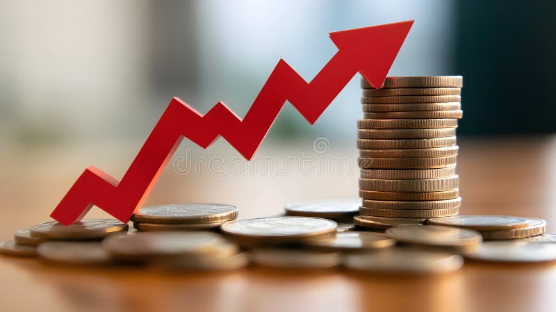 Stack of Coins with a Red Downward Arrow, Illustrating the Effect of ...