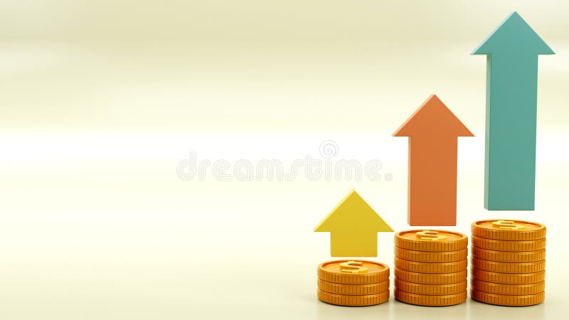 Stack of Coins with Rising Graph Arrow on Color Background, Financial ...