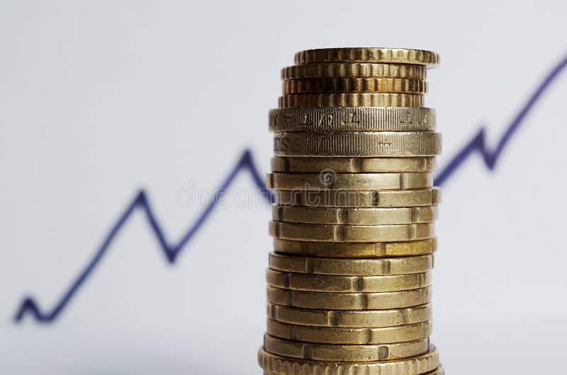 Stack of Coins and Rising Line Behind Stock Photo - Image of arrow ...