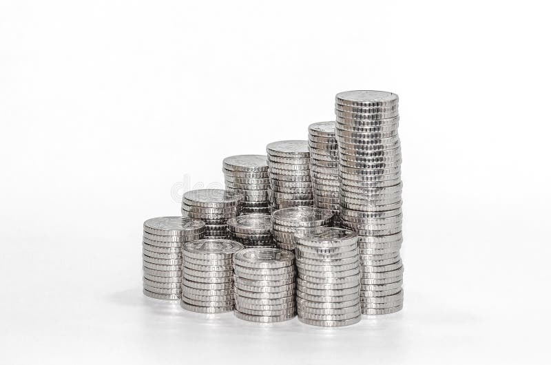 Stack of Coins in Row, Stacked in Pyramid. All Coins Silver and Same ...