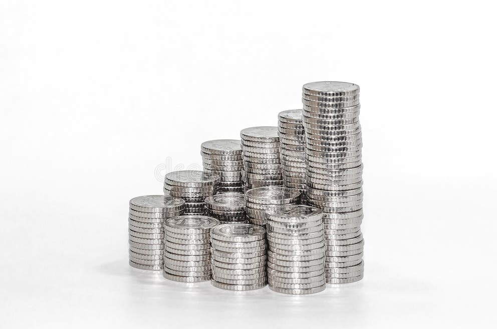 Stack of Coins in Row, Stacked in Pyramid. All Coins Silver and Same ...