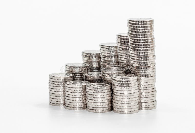 Stack of Coins in Row, Stacked in Pyramid. All Coins Silver and Same ...