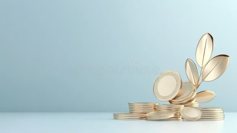 Stack of Coins with a Single Leaf, Symbolizing Growth and Financial ...