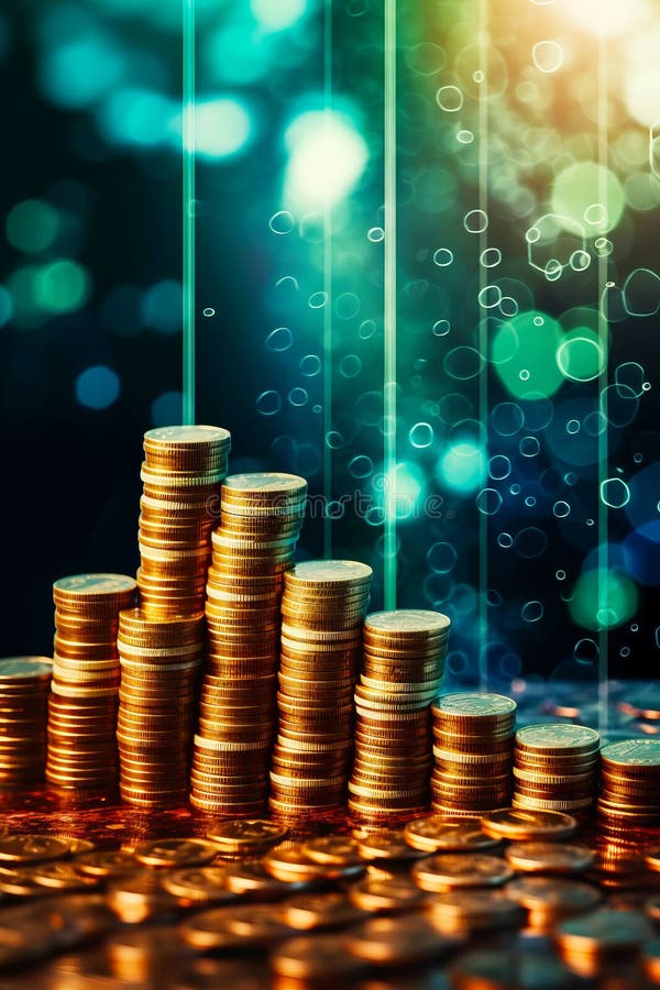 Stack of Coins Sitting on Top of Table Next To Glass Wall. Generative ...