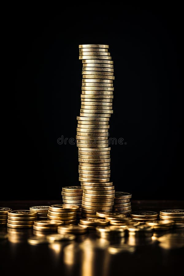 Stack of Coins Sitting on Top of Table Next To Pile of Coins ...