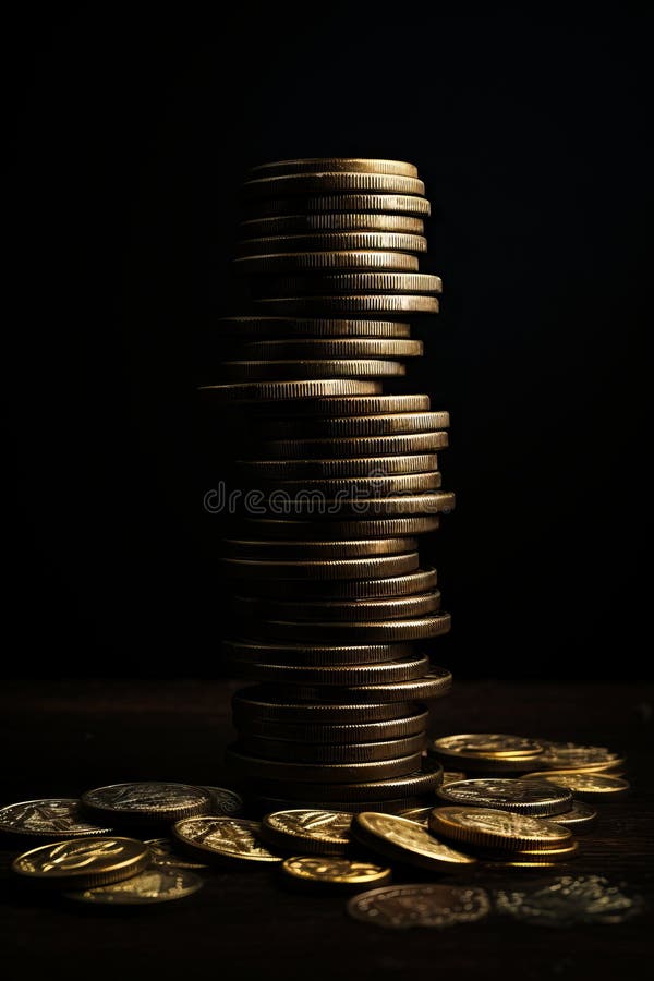 Stack of Coins Sitting on Top of Table Next To Pile of Coins ...