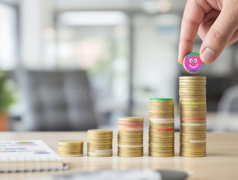 A Stack of Coins with a Smiley Face on Top Stock Illustration ...