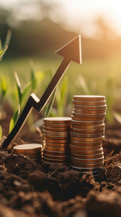 Stack of Coins in Soil with Growth Arrow, Symbolizing Financial Growth ...