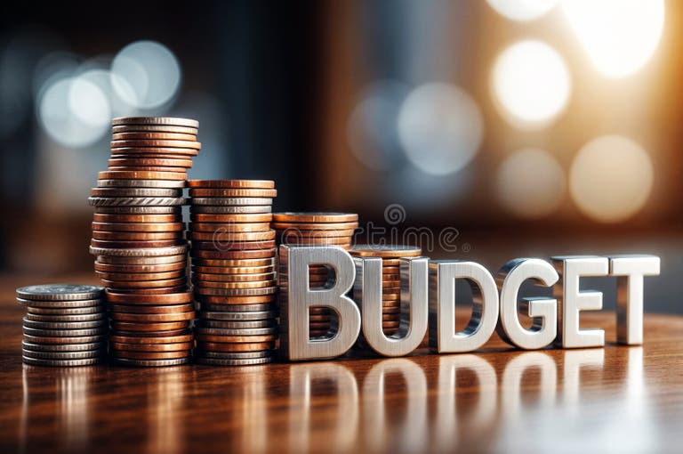 Stack of Coins with the 3d Render Word Text "BUDGET" . AI Generated ...