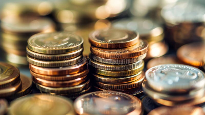 Stack of Coins on Table stock image. Image of reflection - 313451481
