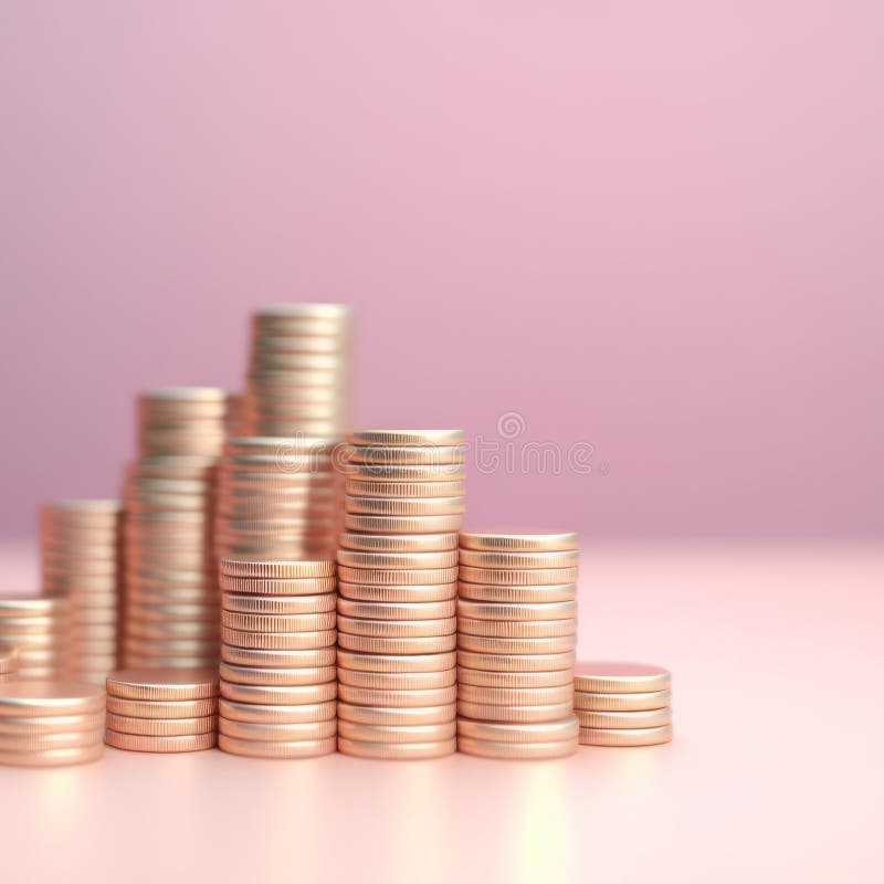Stack of Coins on Table in Pastel Room with Copy Space Background ...