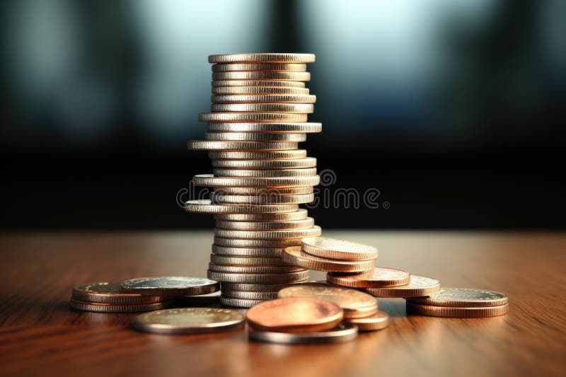 Stack of Coins Teetering on Edge of a Table Stock Photo - Image of ...