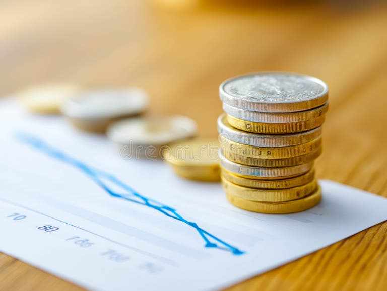 Stack of Coins Toppling beside a Declining Financial Graph Representing ...