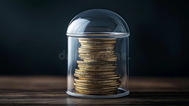 Stack of Coins Under a Transparent Shield, Representing Financial ...