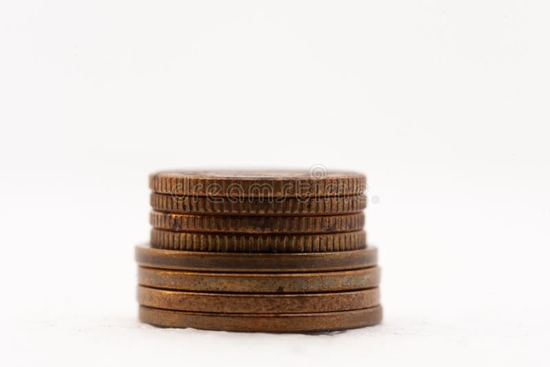 A Stack of Coins on a White Background Stock Photo - Image of rich ...