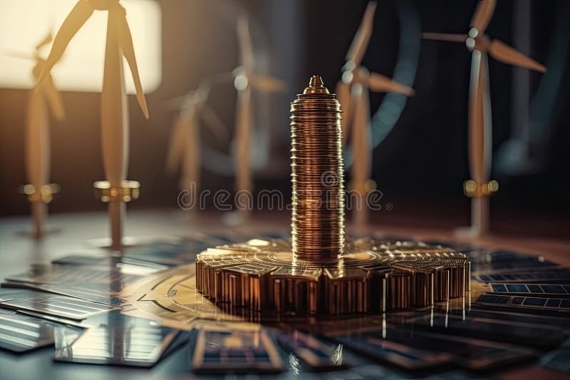 Stack of Coins with Windmills on Background. Return on Investment on ...
