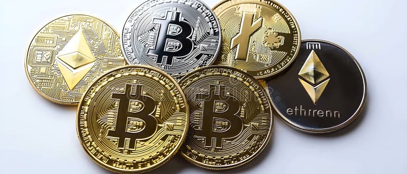 A Stack of Coins with the Word Bitcoin on the Bottom Stock Photo ...
