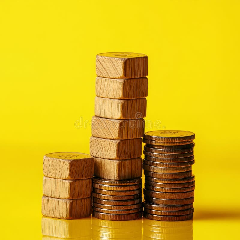 Stack of Coins on Yellow Background. Business and Finance Conceptual ...
