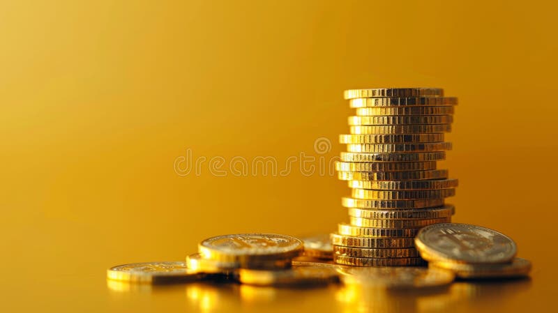 A Stack of Coins on a Yellow Background with Some Gold, AI Stock Image ...