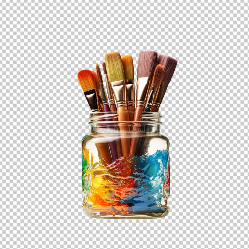 Stack of Color Artist Paint Brushes in a Jar Isolated on Transparent ...