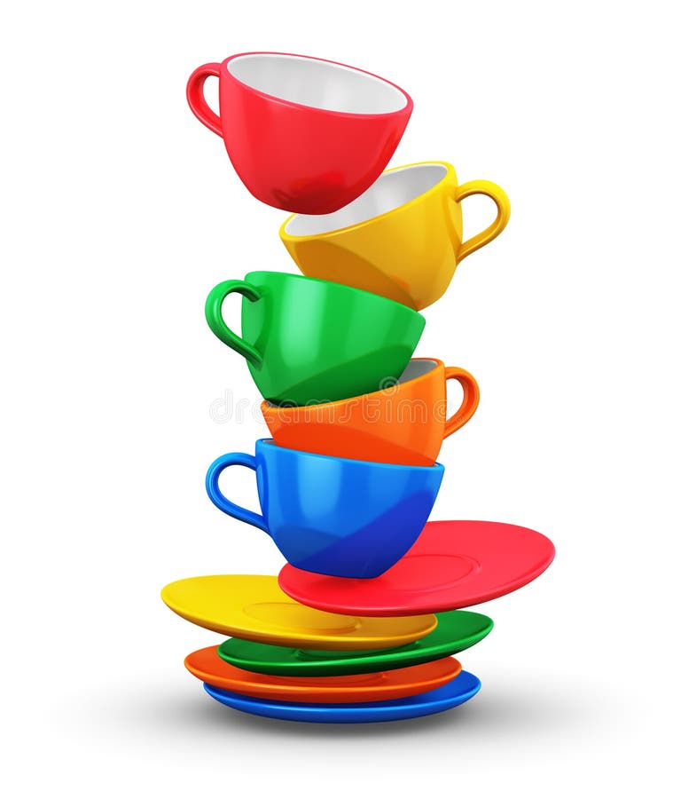 Stack of color coffee cups stock illustration. Illustration of colorful ...