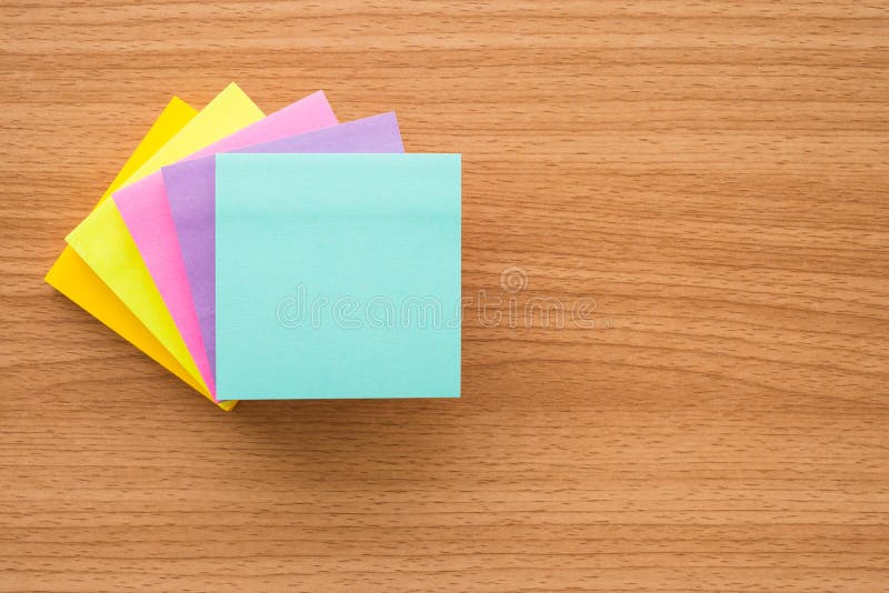 Stack of Color Paper Notes on Wood Table with Copy Space Stock Image ...