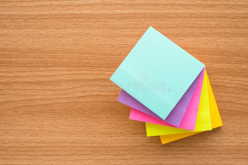 Stack of Color Paper Notes on Wood Table with Copy Space Stock Image ...