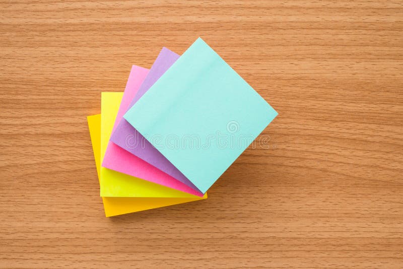 Stack of Color Paper Notes on Wood Table with Copy Space Stock Image ...
