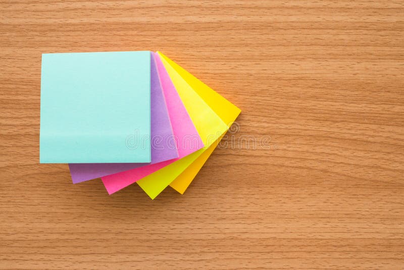 Flat Lay Stack of Color Paper Notes on Wood Table with Copy Space ...