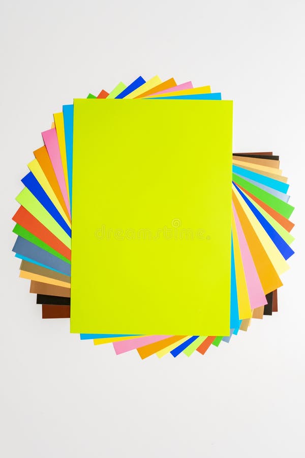 A Stack of of Color Paper Sheets on the Table Flat Lay, View from Above ...