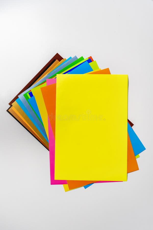 A Stack of of Color Paper Sheets on the Table Flat Lay, View from Above ...
