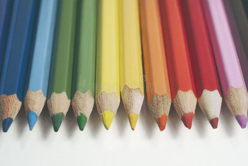 Stack of Color Pencils on the Table Close-up Stock Image - Image of ...