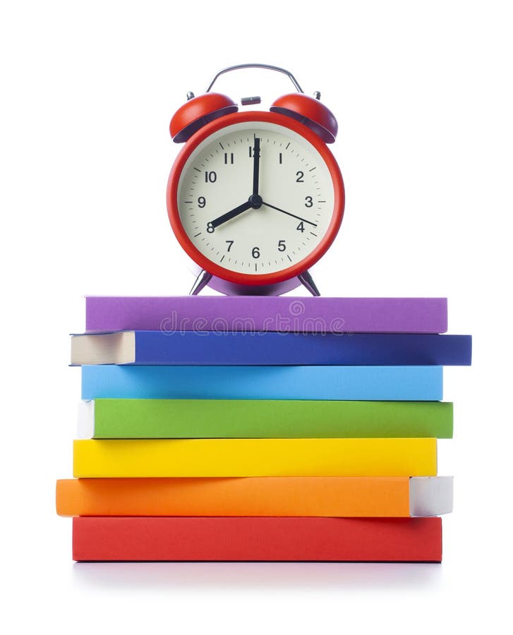 Stack of Colored Books with Alarm Clock Stock Photo - Image of colors ...