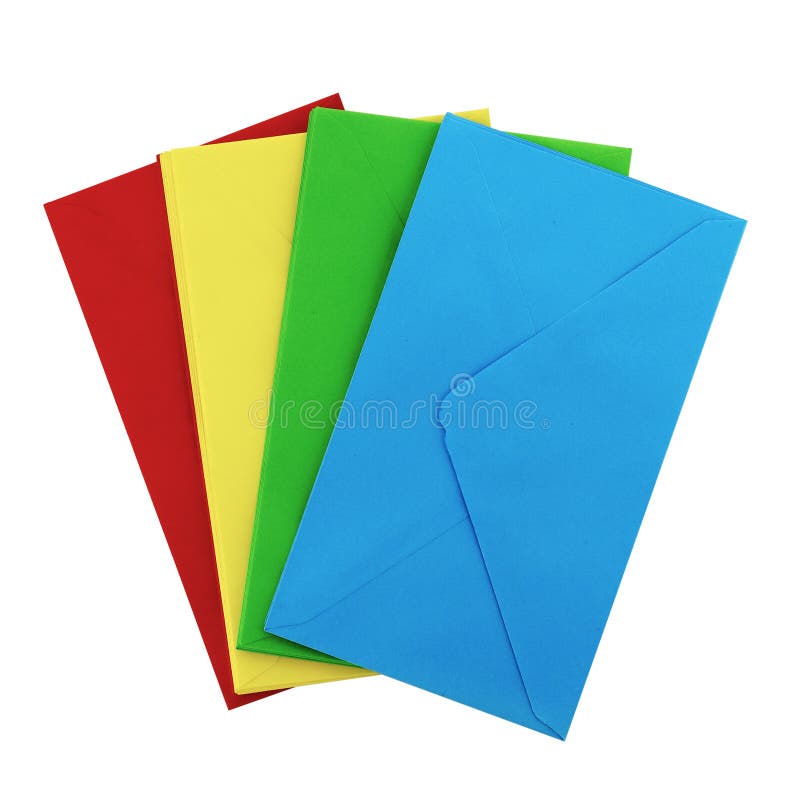 Stack of Colored Envelopes Isolated on White. Flat Lay Stock Photo ...