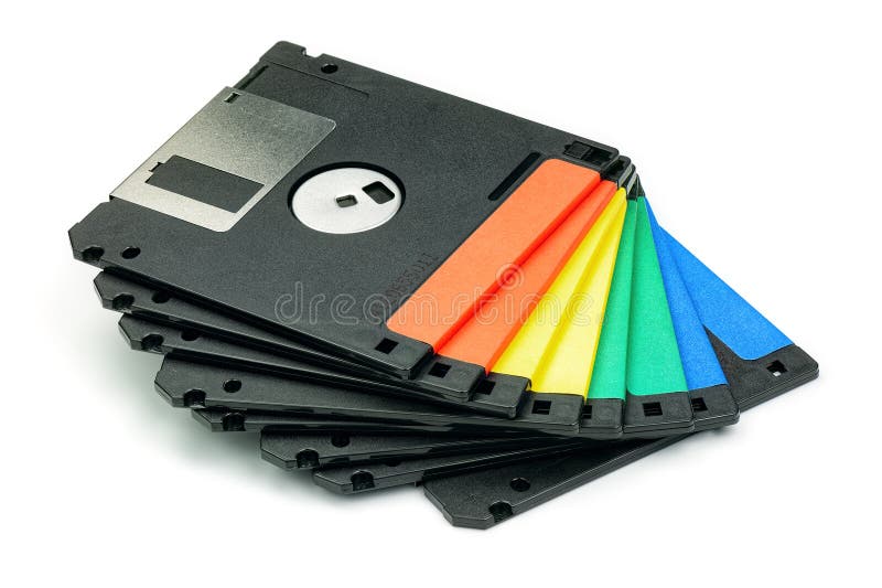 Stack of Colored Floppy Diskettes Top View Isolated on White Background ...