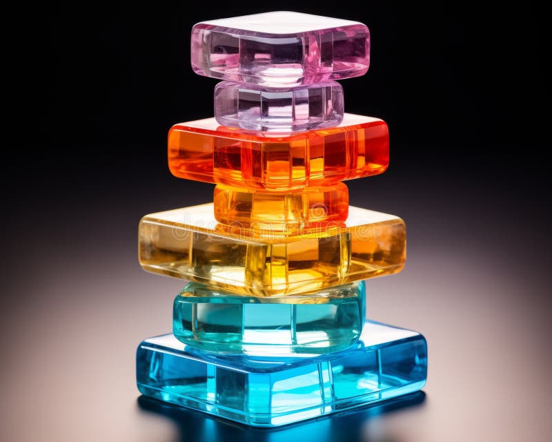 A Stack of Colored Glass Cubes Sitting on Top of Each Other Stock ...