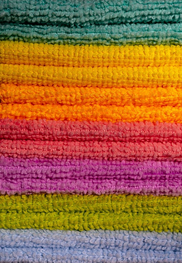 A Stack of Colored Microfiber Napkins. Row of Vertical Colorful ...